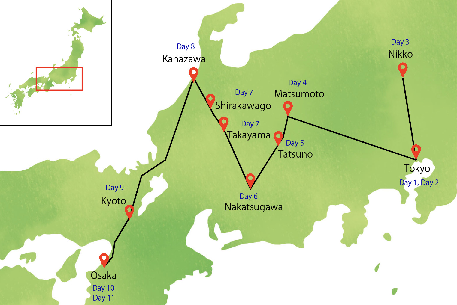 An active cultural tour covering Tokyo, Nikko, Matsumoto, Takayama ...